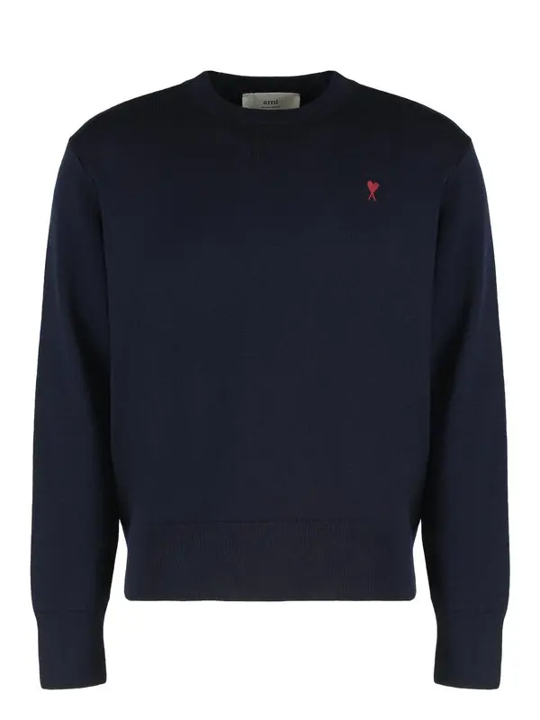 AMI Paris 100% Merino Wool Crew Neck Sweater - Blue
