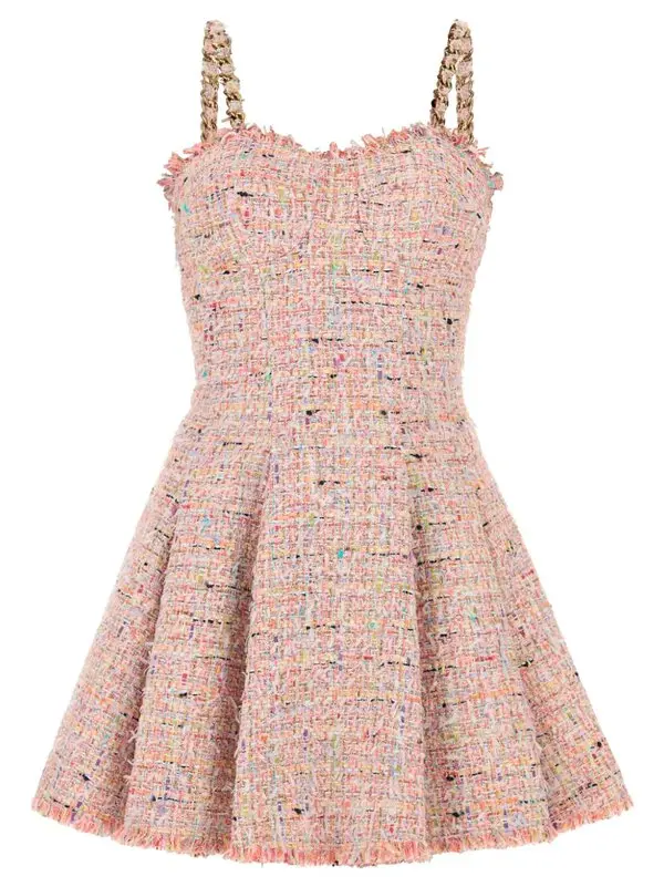 Balmain Multicolor Tweed Mini Dress With Chain Straps - Multicoloured