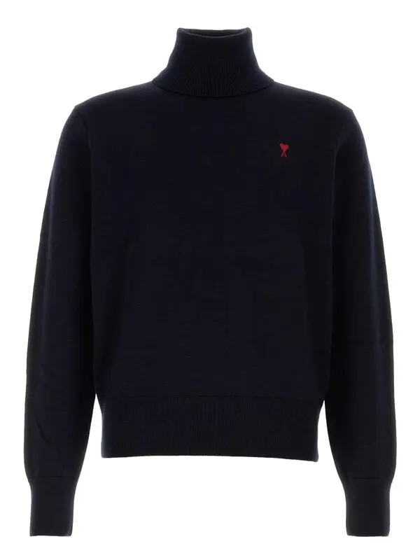 AMI Paris Merino Wool Turtleneck Sweater - Blue