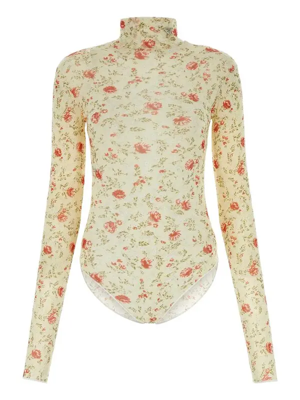 Prada Floral Print Long Sleeve Bodysuit - Printed