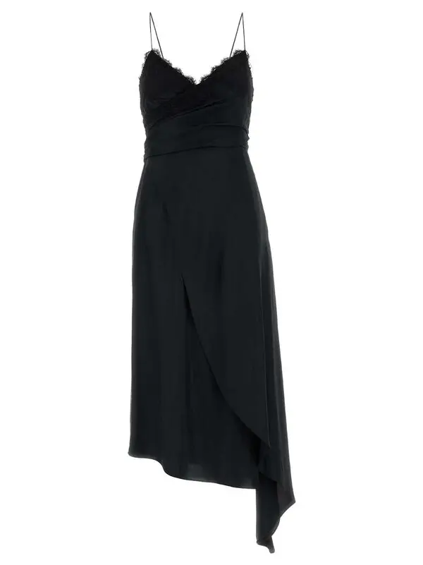 Moschino Lace Trimmed Satin Midi Dress - Black