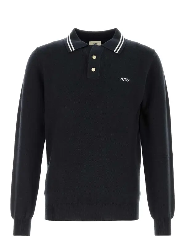 AUTRY Autumn-ready Merino Wool Knit Polo Shirt - Black