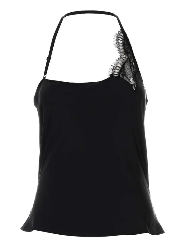 COURREGES Stretch Satin Lace Trim Camisole - Black