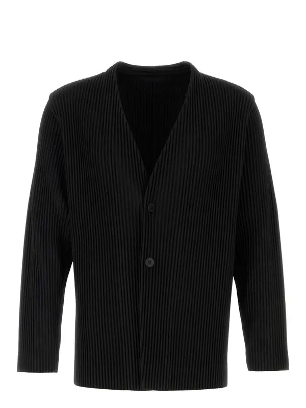 Issey Miyake Homme Plissé Tailored Plissé Knit Cardigan - Black