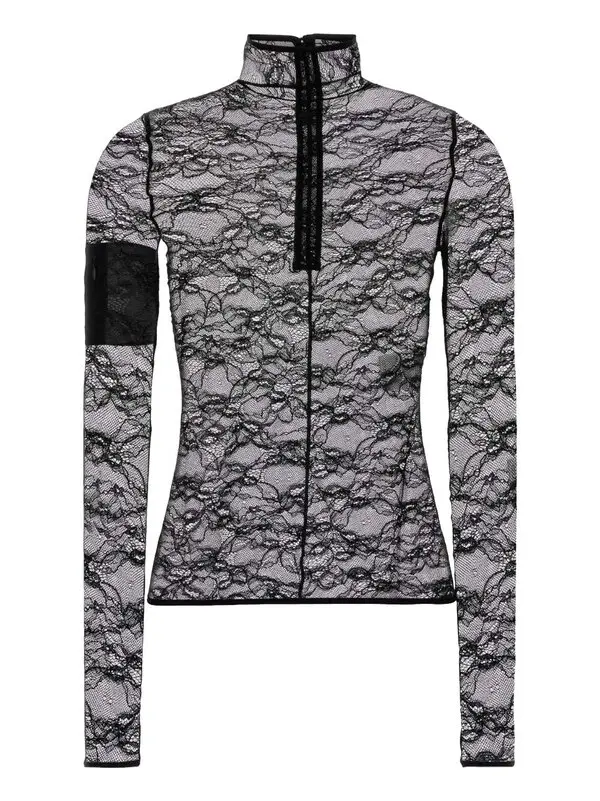 COURREGES Lace Zip-up Top - Black