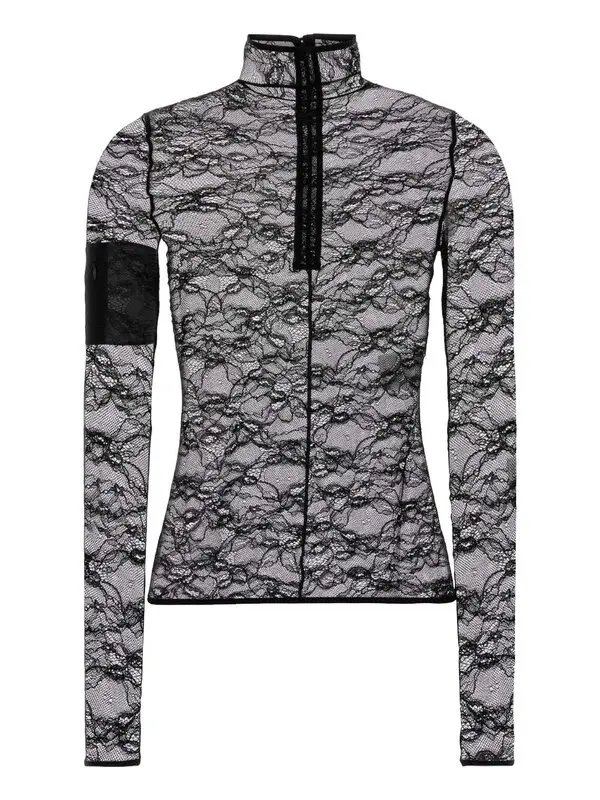 COURREGES Lace Zip-up Top - Black