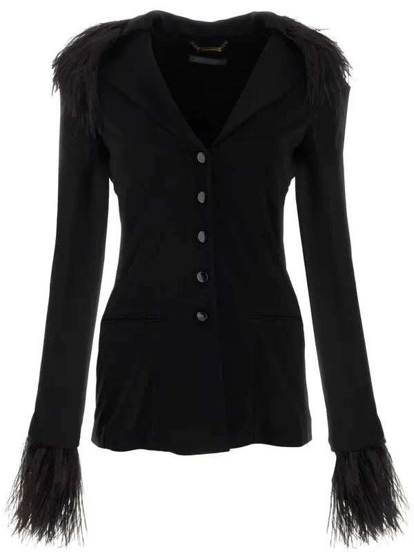 Alberta Ferretti Crepe Blazer With Feather Detail - Black