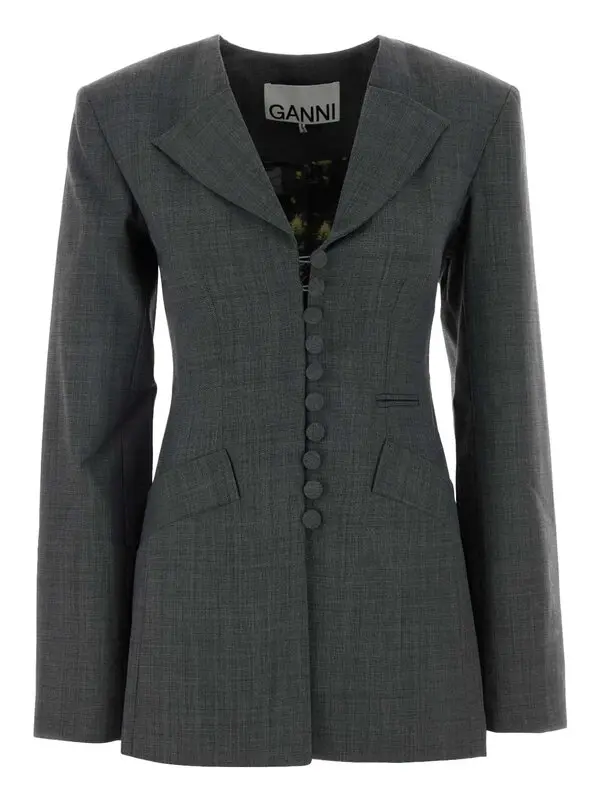 GANNI Twill Blazer - Grey