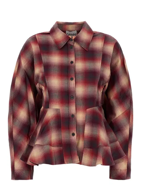 GANNI Embroidered Flannel Shirt - Checked