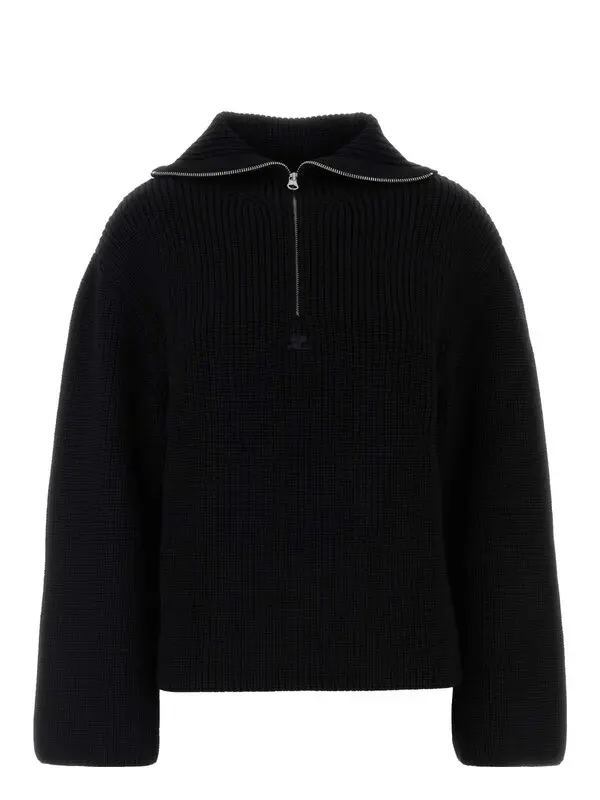 COURREGES Oversized Half-zip Merino Wool Sweater - Black