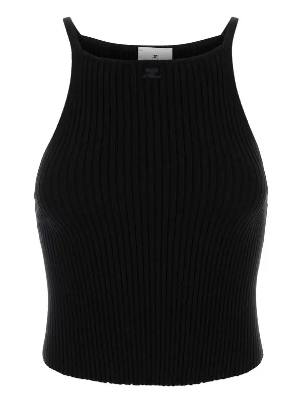 COURREGES Ribbed Viscose Blend Tank Top - Black