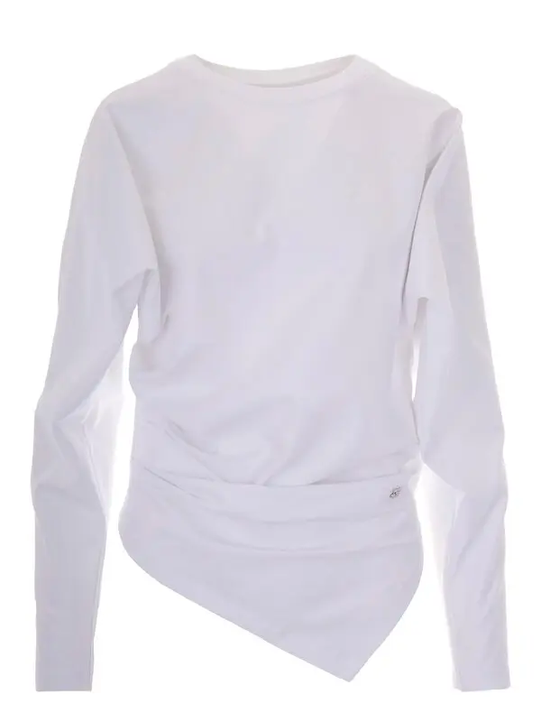 GANNI Sheer Long Sleeve Wrap Hem Top - Bright White
