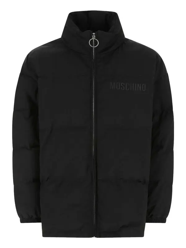 Moschino Padded Nylon Zip-up Jacket With Stand Collar - Black