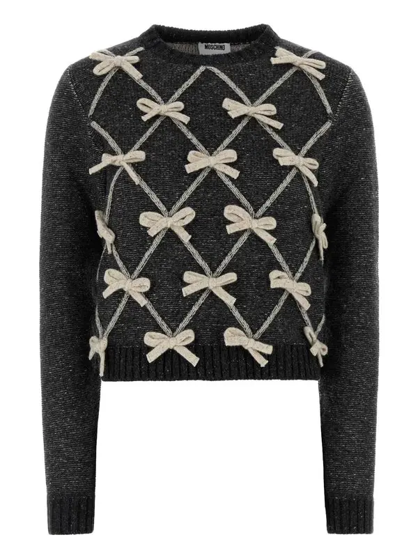 Moschino Bow Embellished Wool-blend Knit Sweater - Grey