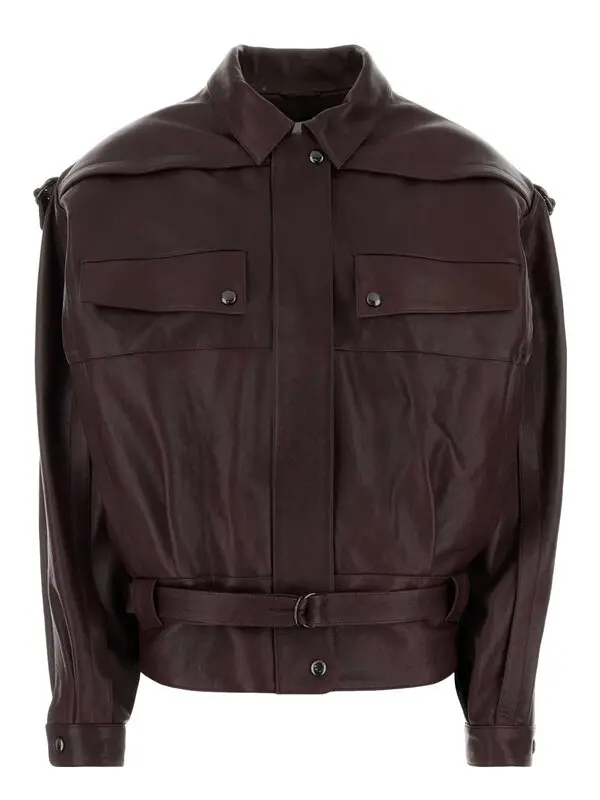 Magda Butrym Oversized Leather Jacket - Burgundy