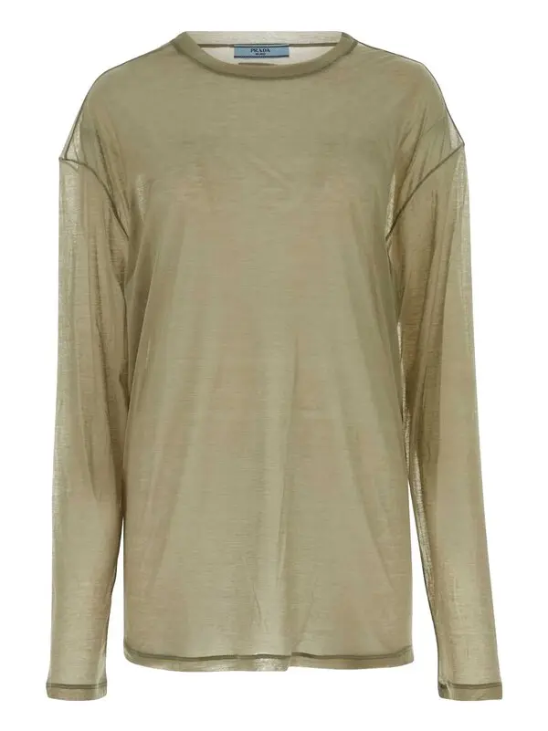 Prada Oversize Lyocell-silk Long Sleeve T-shirt - Green