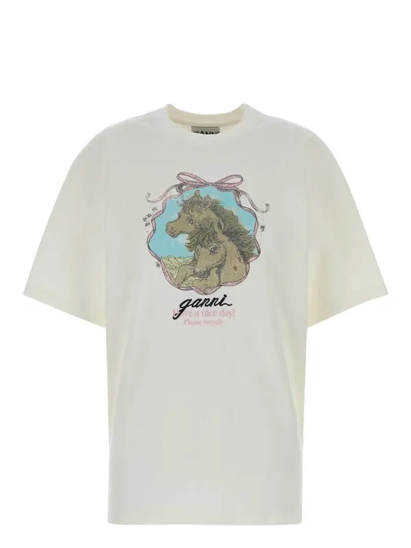 GANNI Oversize Cotton T-shirt With Graphic Print - White