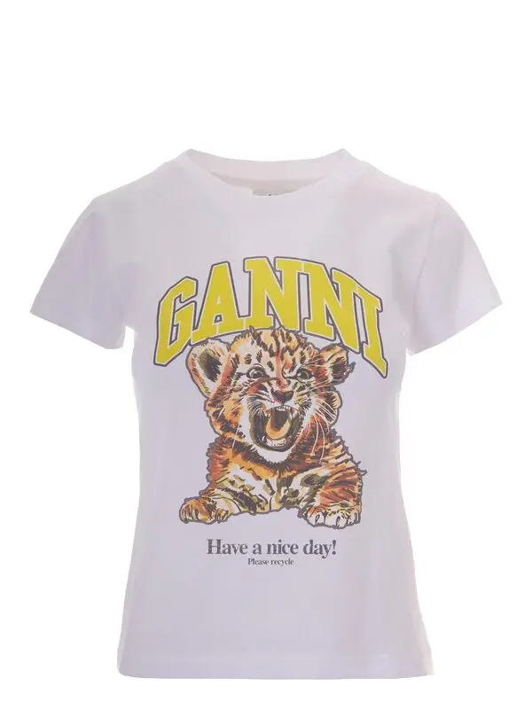 GANNI Graphic Tiger Print Cotton T-shirt - Bright White