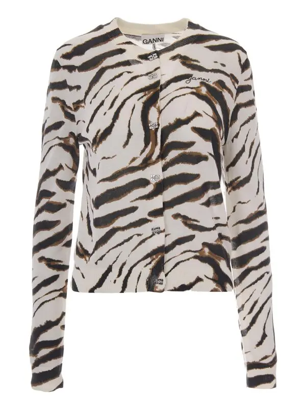 GANNI Animal Print Button-front Cardigan - Egret