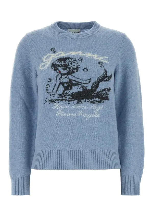 GANNI Light-blue Wool Blend Sweater - Light Blue
