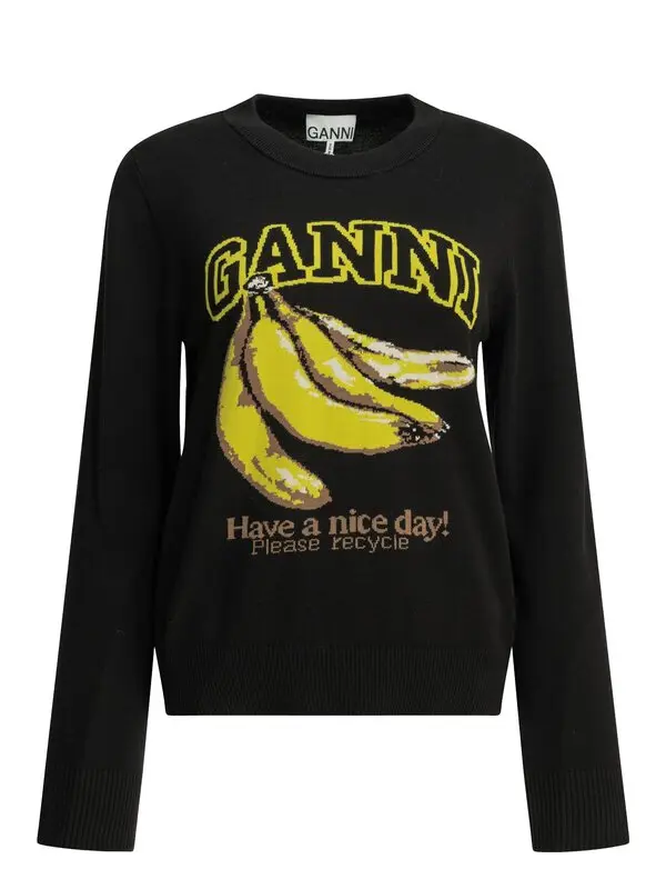 GANNI Organic Cotton Banana Graphic Sweater - Black