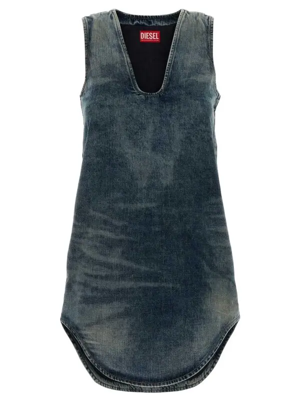 DIESEL® Denim Mini Dress With V-neckline - Blue
