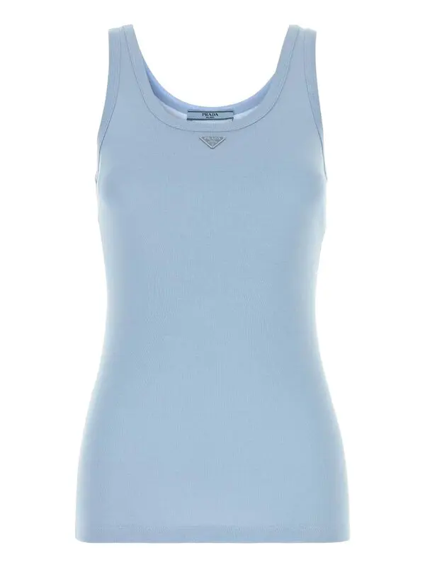 Prada Lace-up Tank Top In 100% Cotton - Light Blue