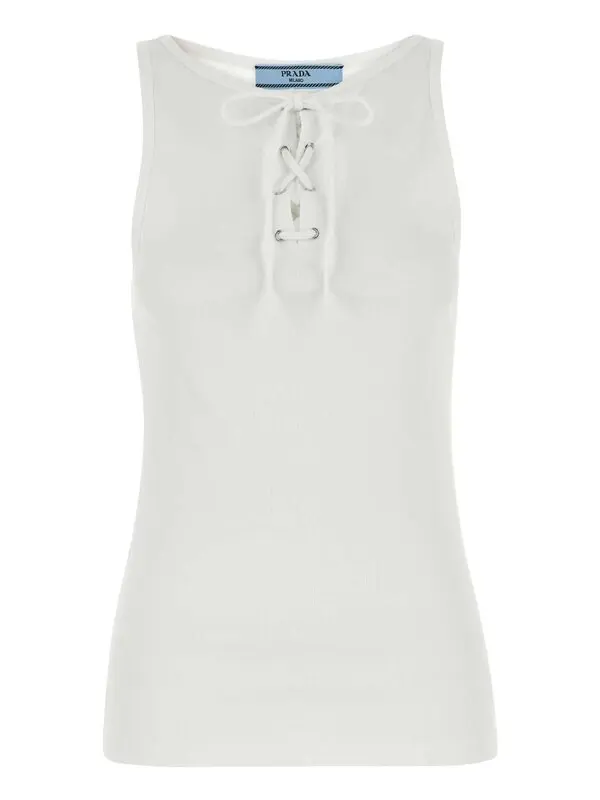 Prada Lace-up Tank Top In 100% Cotton - White