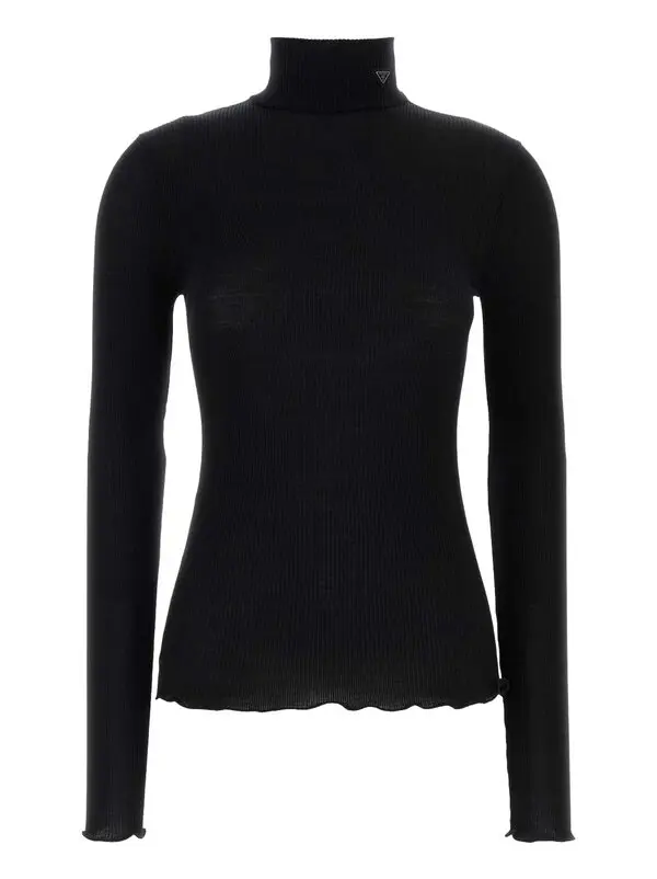 Prada Ribbed Wool-silk Blend Turtleneck Sweater - Black