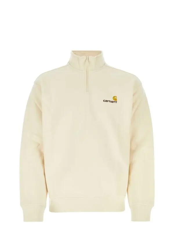 Carhartt Work In Progress Style Half-zip Cotton Blend Sweatshirt With American Script Logo - White