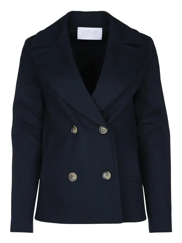 Harris Wharf London Diagonal-cut Peacoat In Loro Piana Fabric - Navyblue
