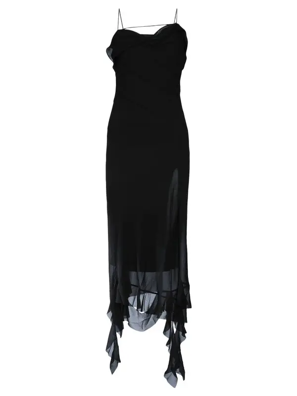 Acne Studios Maxi Gown With Draped Silhouette And Ruffled Hem - Black