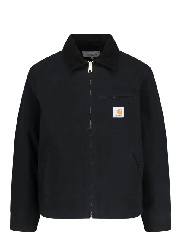 Carhartt Work In Progress Cotton Detroit Jacket With Ribbed Collar - Black