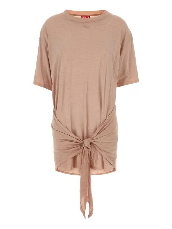 DIESEL® Hemp-cotton T-shirt Dress With Knotted Detail - Pink