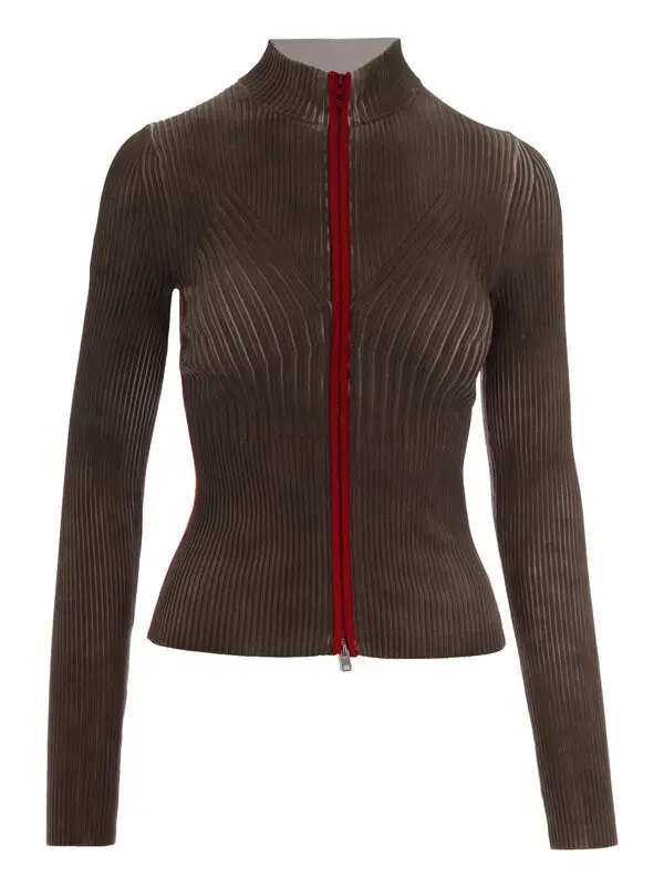 DIESEL® Ribbed Mock Neck Zip-front Sweater - Brown
