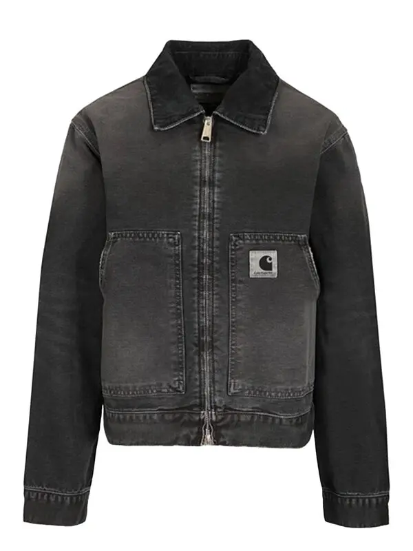 Carhartt Work In Progress Canvas Chore Jacket With Pointed Collar And Zip Front - Black-black