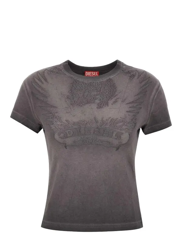 DIESEL® Distressed Graphic Crewneck T-shirt - Plum/purple