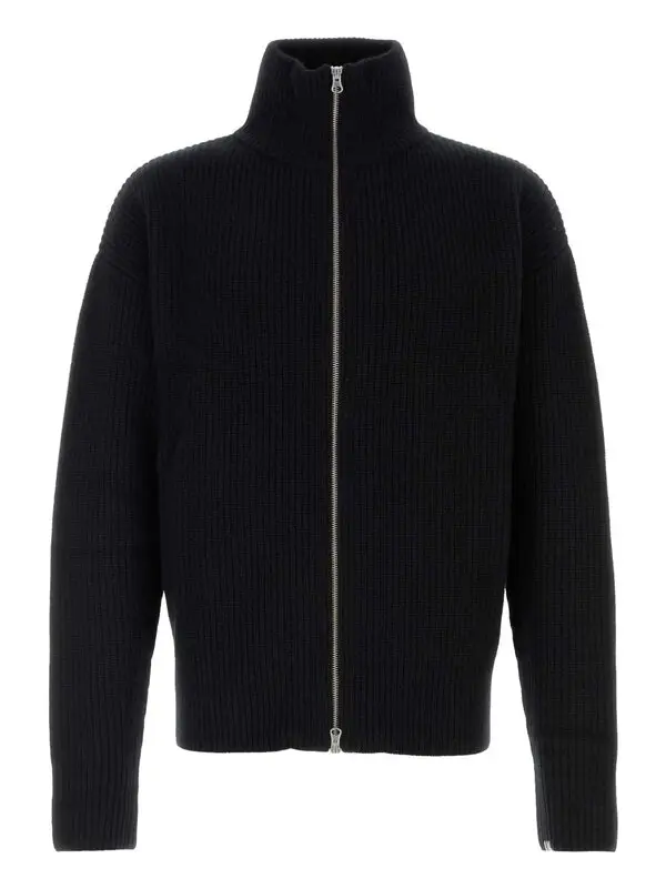 Extreme Cashmere Zip Up Ribbed Knit Cardigan - Black