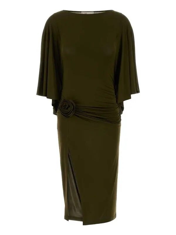 Blumarine Viscose Jersey T-shirt Dress With Rose Detail - Green