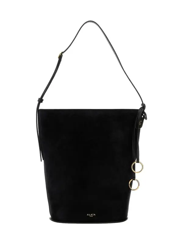 Alaïa Ovine Suede Bucket Handbag With Golden Hardware - Black