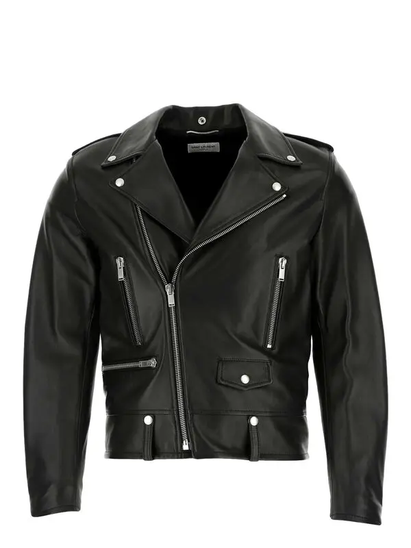 Saint Laurent Lamb Leather Biker Jacket With Cupro Lining - Black