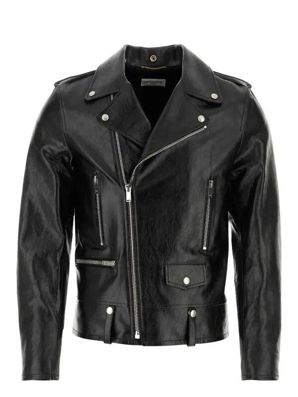 Saint Laurent Lamb Leather Moto Jacket - Black