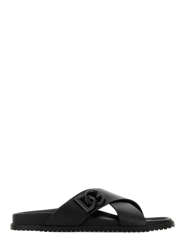 Dolce & Gabbana Leather Cross-strap Slip-on Slides - Black