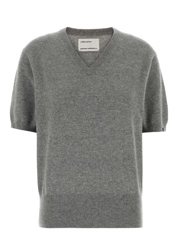 Extreme Cashmere Short Sleeve V-neck Sweater - Light Blue