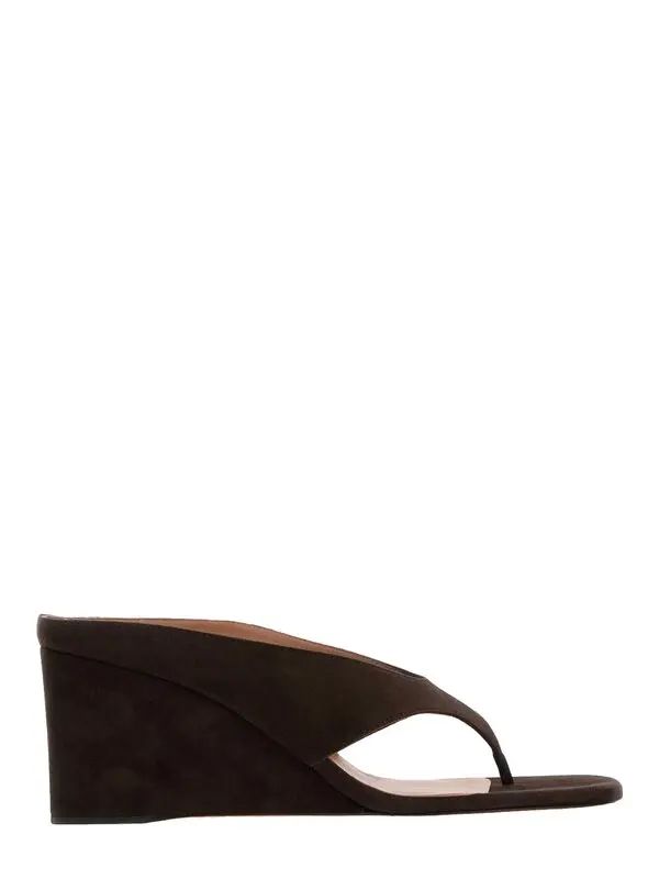 Alaïa Suede Thong Wedge Sandal - Brown