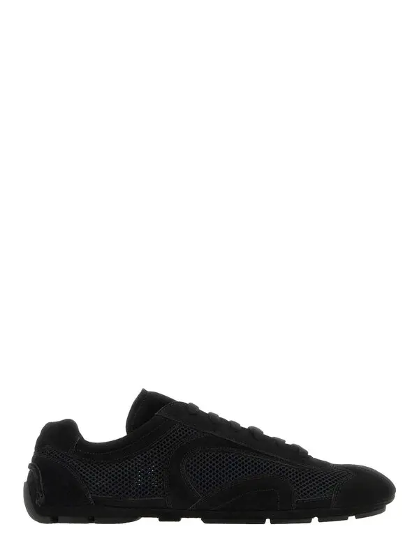 Prada Suede And Mesh Lace-up Sneakers - Black