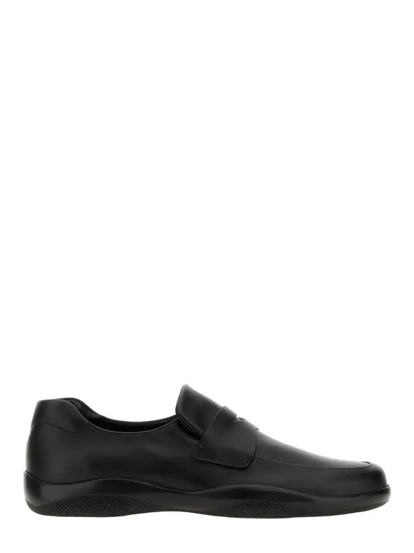 Prada Leather Loafers With Rubber Sole - Black