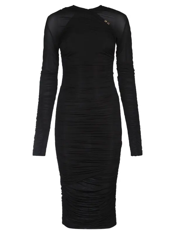 Elisabetta Franchi Long-sleeve Ruched Midi Gown - Nero