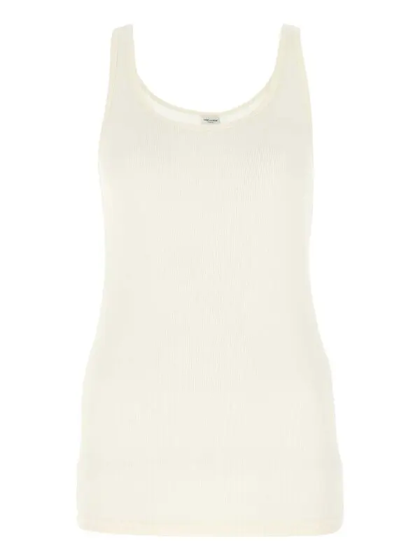 Saint Laurent Ribbed Modal Blend Tank Top - White