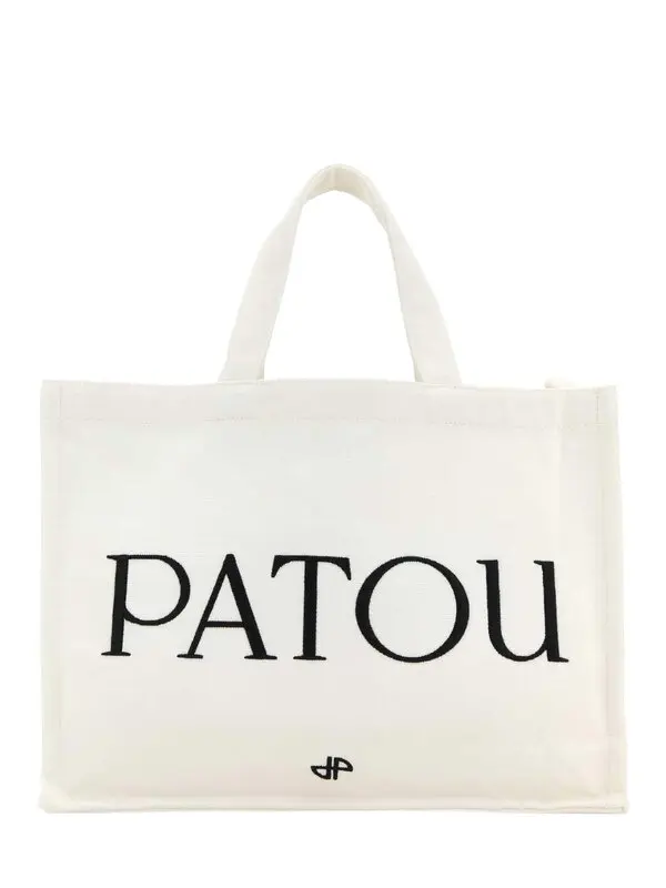 PATOU Canvas Shopping Handbag With Shoulder Strap - White